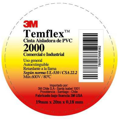 Pack de 10 cintas eléctricas vinílicas aislantes, Temflex 2000, 3M - TRENT